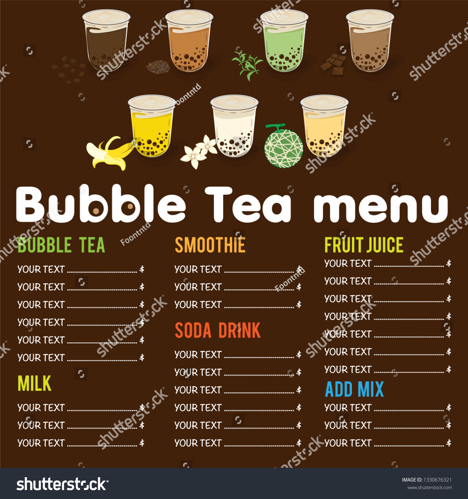 Bubble Tea Menu Graphic Template: vector de stock (libre de regalías ...