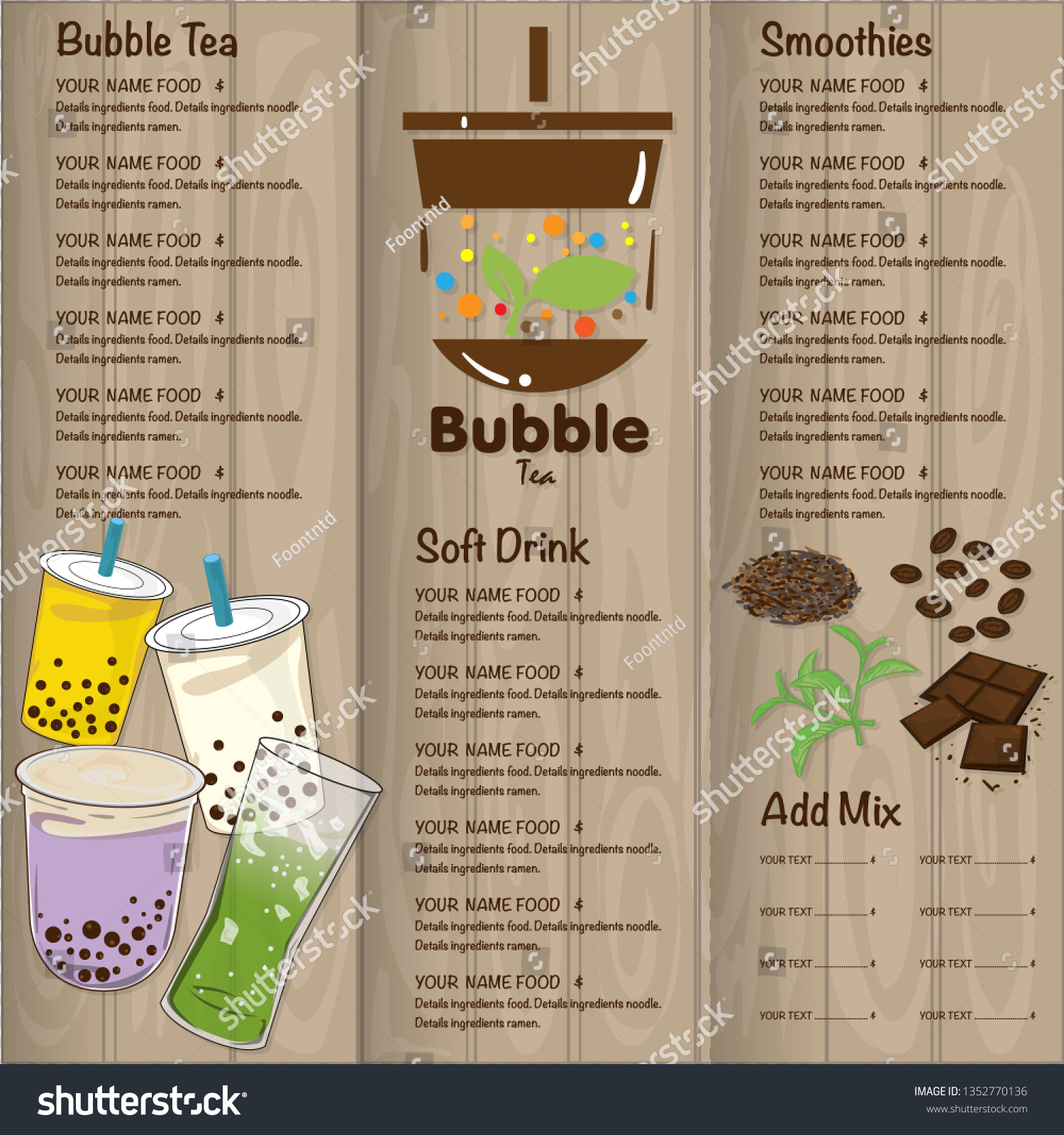 Bubble Tea Menu Graphic Template Stock Vector (Royalty Free) 1352770136 ...