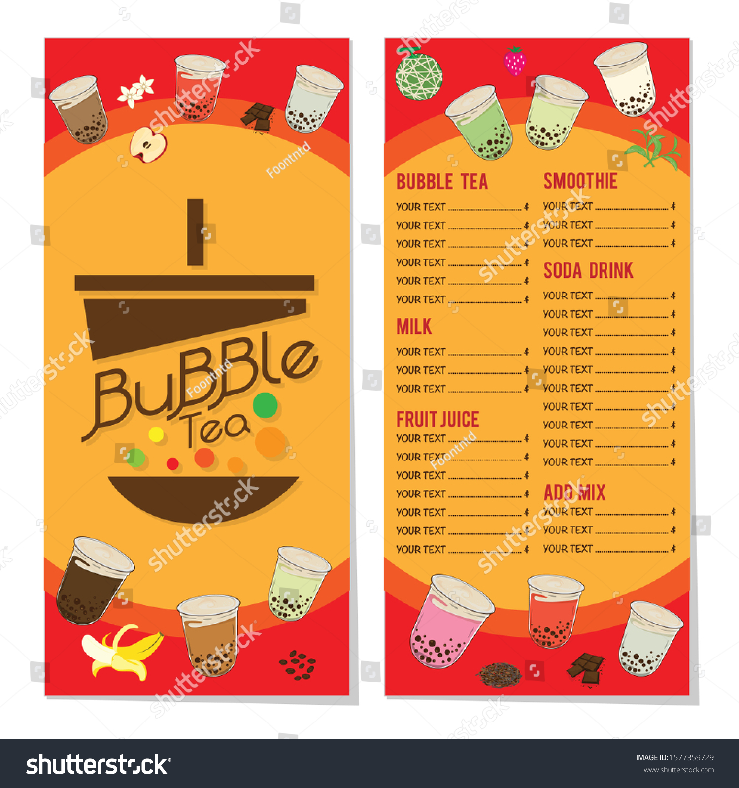 Bubble Tea Menu Graphic Template Stock Vector (Royalty Free) 1577359729 ...