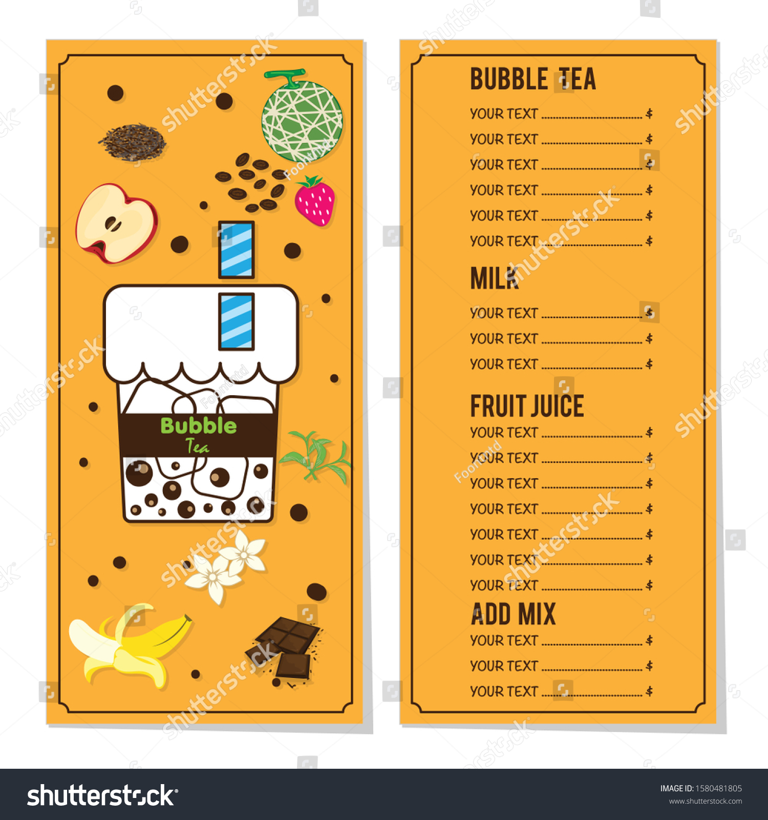 Bubble Tea Menu Graphic Template Stock Vector (Royalty Free) 1580481805 ...