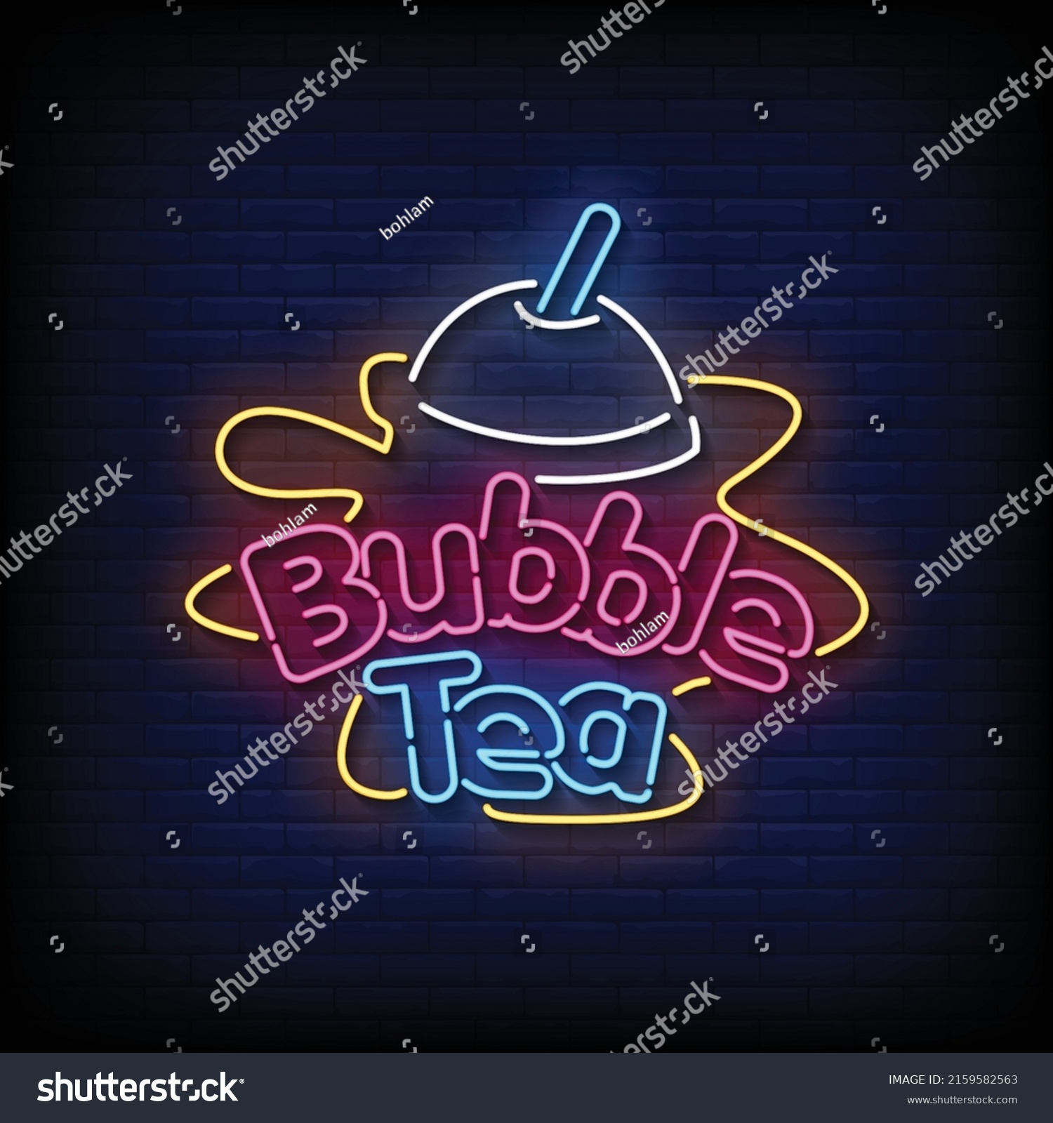 Bubble Tea Neon Sign On Brick Stock Vector (Royalty Free) 2159582563 ...