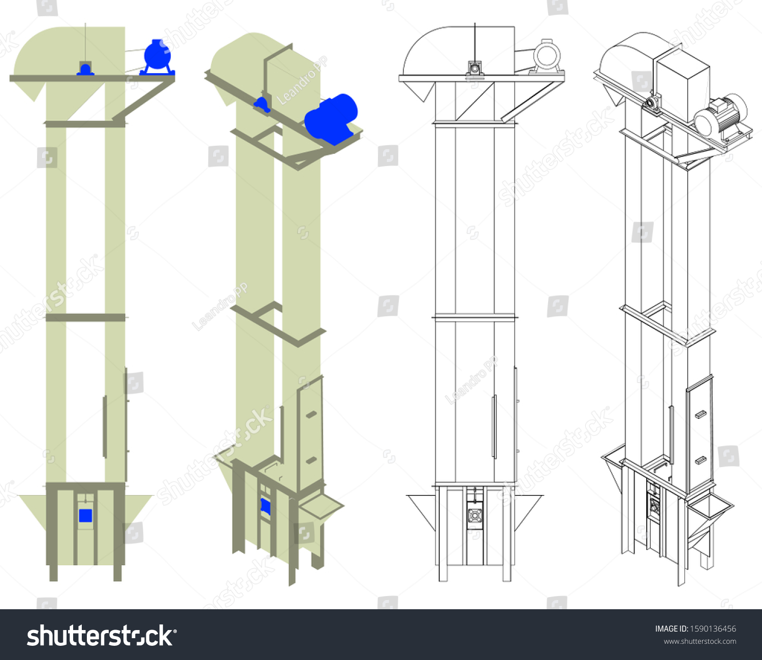 Bucket Elevator Grain Colored Outline Stock Vector (Royalty Free ...