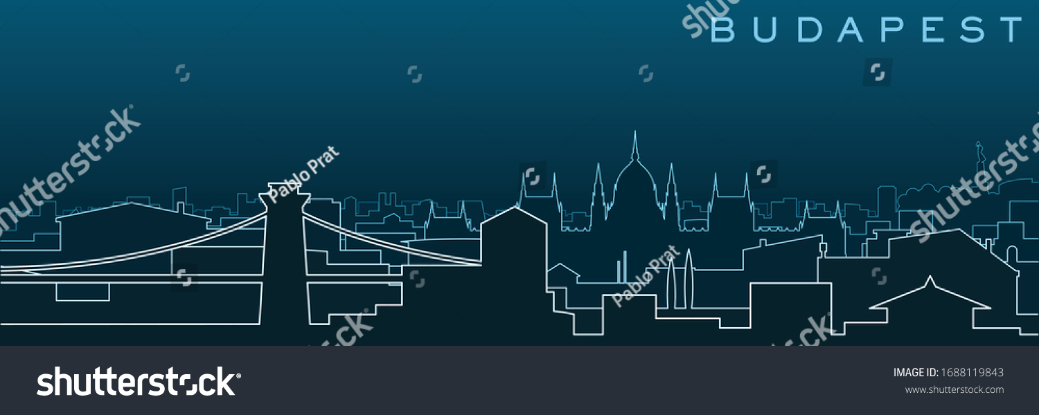 Budapest Multiple Lines Skyline Landmarks Stock Vector (Royalty Free ...