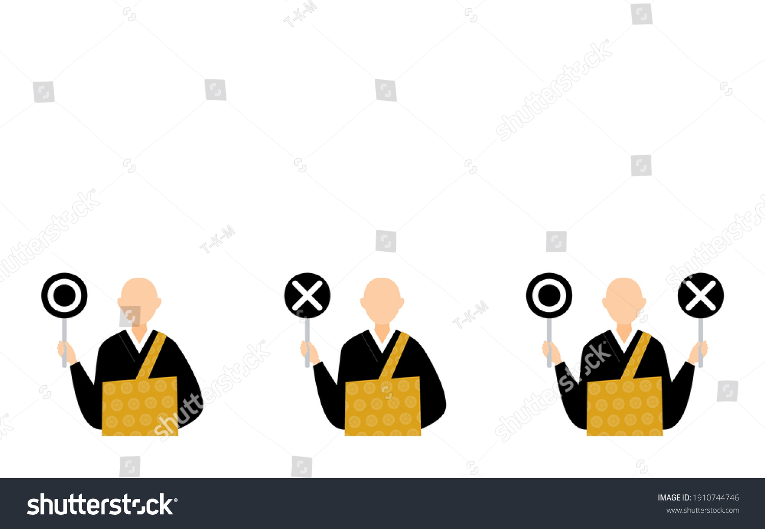 Buddhist Monk Pose Set Upper Body Stock Vector (Royalty Free) 1910744746
