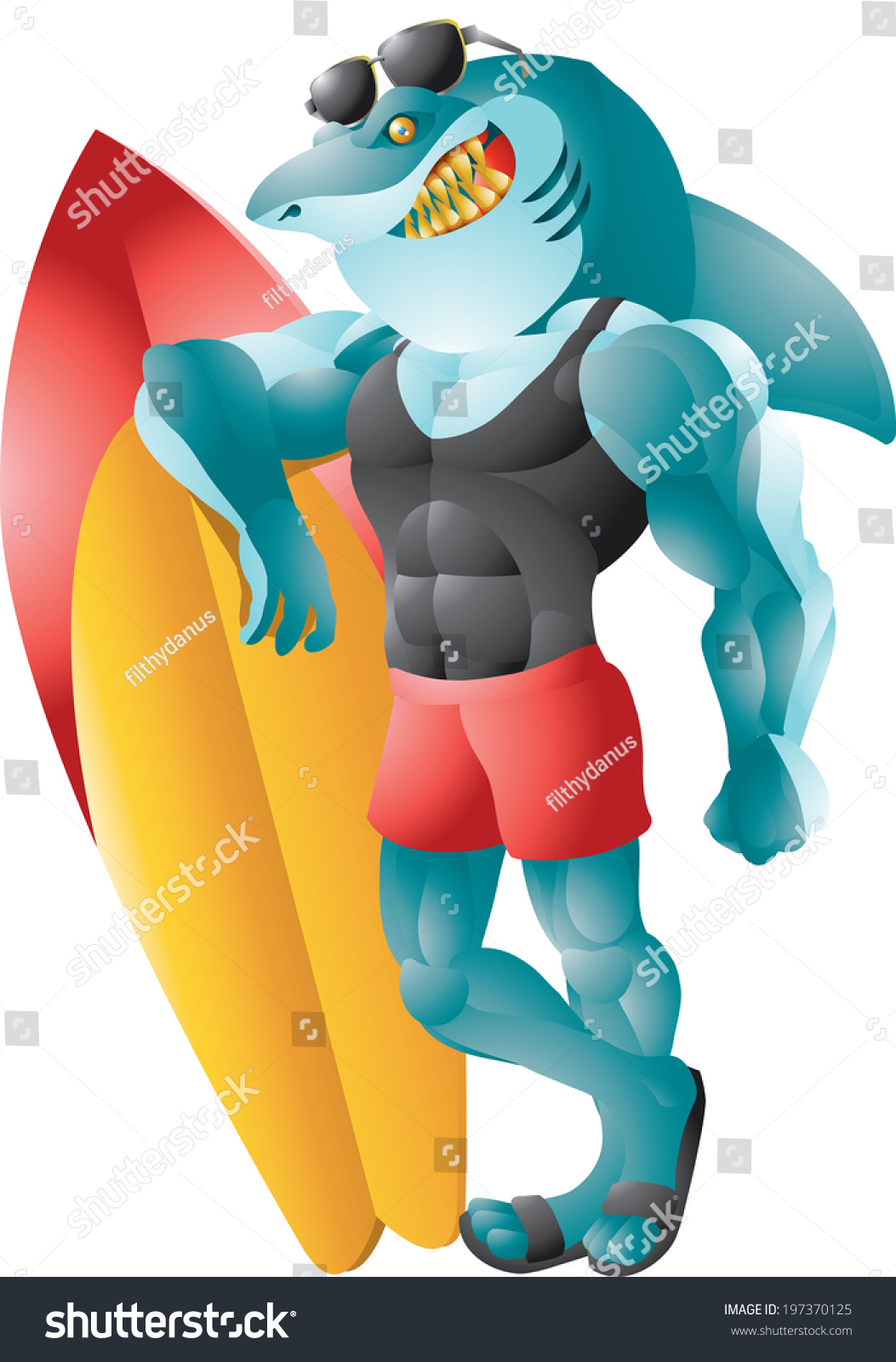 Buff Surfer Shark Stock Vector (Royalty Free) 197370125 | Shutterstock