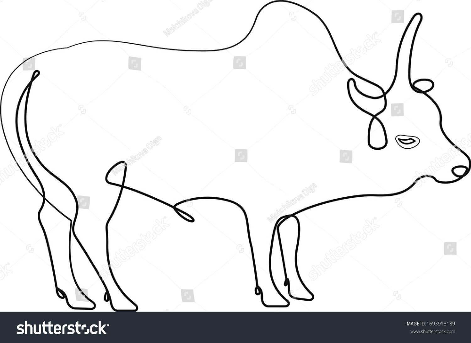 Buffalo One Line Drawing Continuous Line: เวกเตอร์สต็อก (ปลอดค่า ...