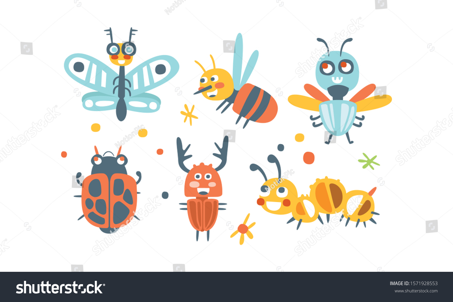 Bugs Vector Set Funny Cartoon Insects: เวกเตอร์สต็อก (ปลอดค่าลิขสิทธิ์ ...