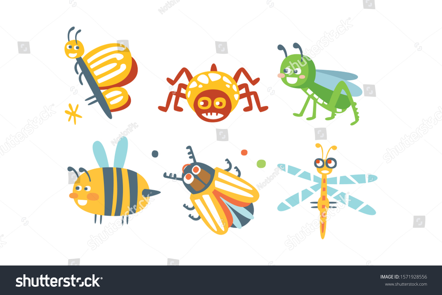 Bugs Vector Set Funny Cartoon Insects Stock Vector (Royalty Free ...