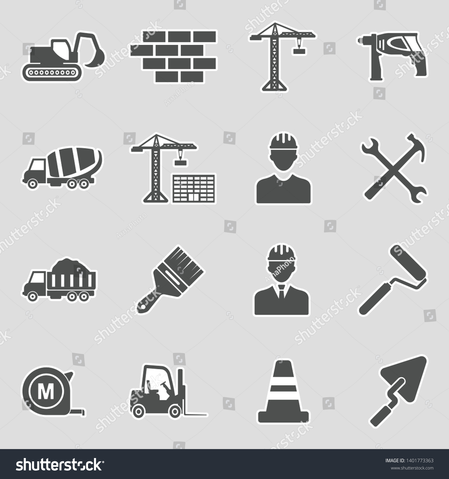 Builder Icons Sticker Design Vector Illustration Stock Vector (Royalty ...