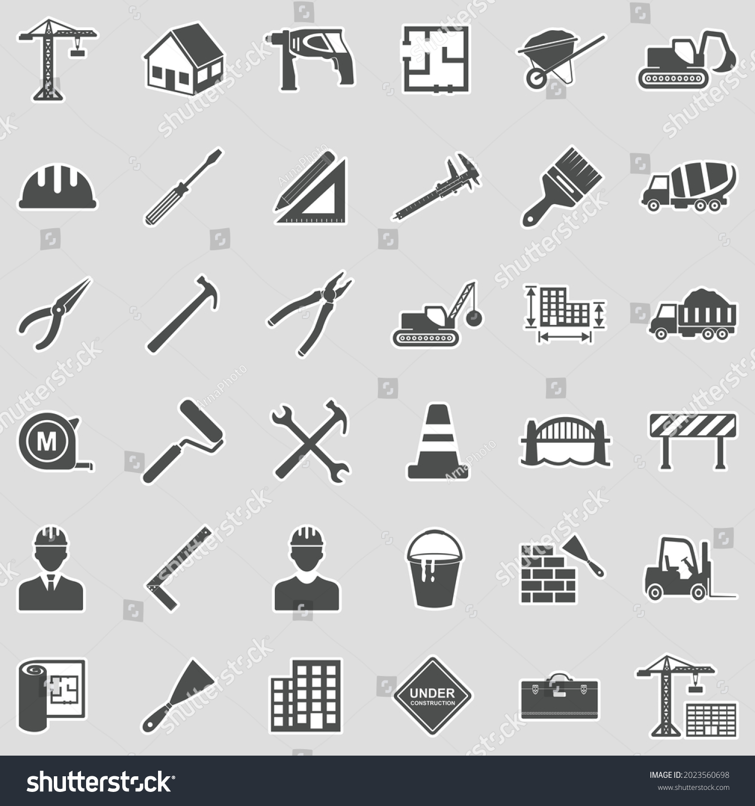 Builder Icons Sticker Design Vector Illustration Stock Vector (Royalty ...