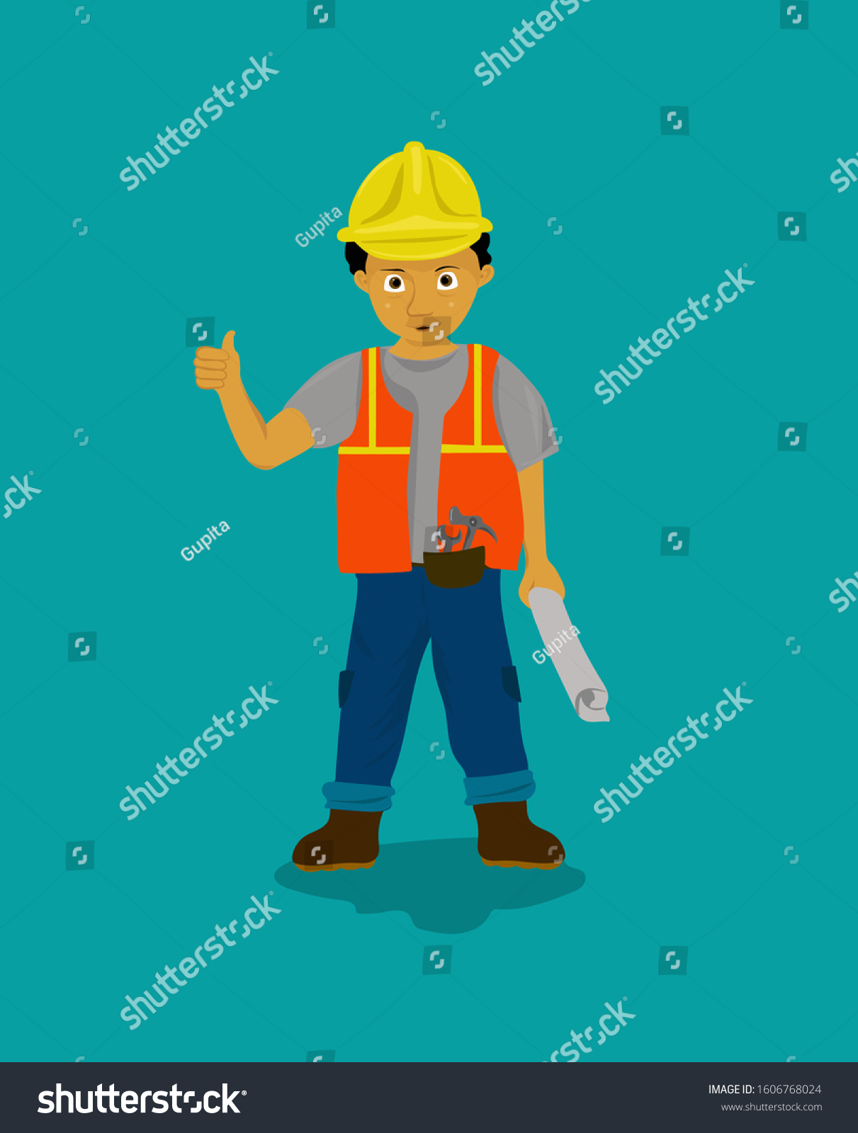 Builder Working Cartoon Style Vector Illustration Stock Vector (Royalty ...