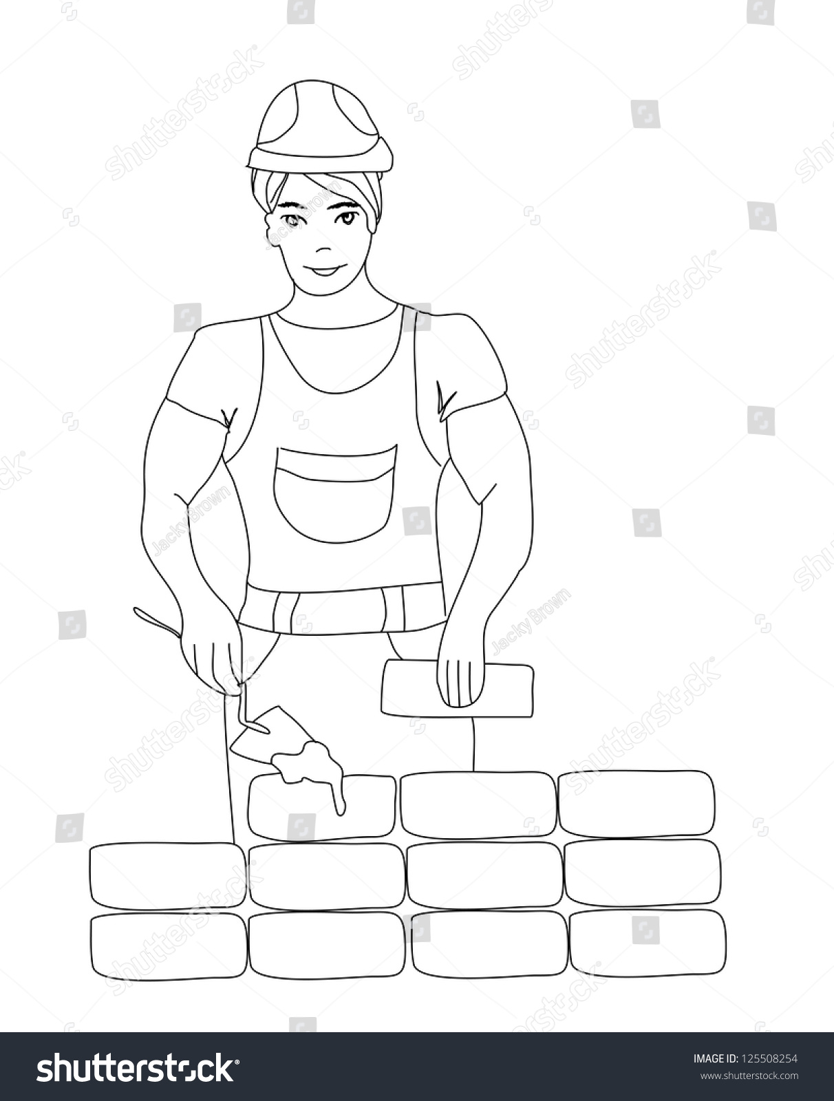 Builder Working Working Mason Makes Laying Stock Vector 125508254 ...