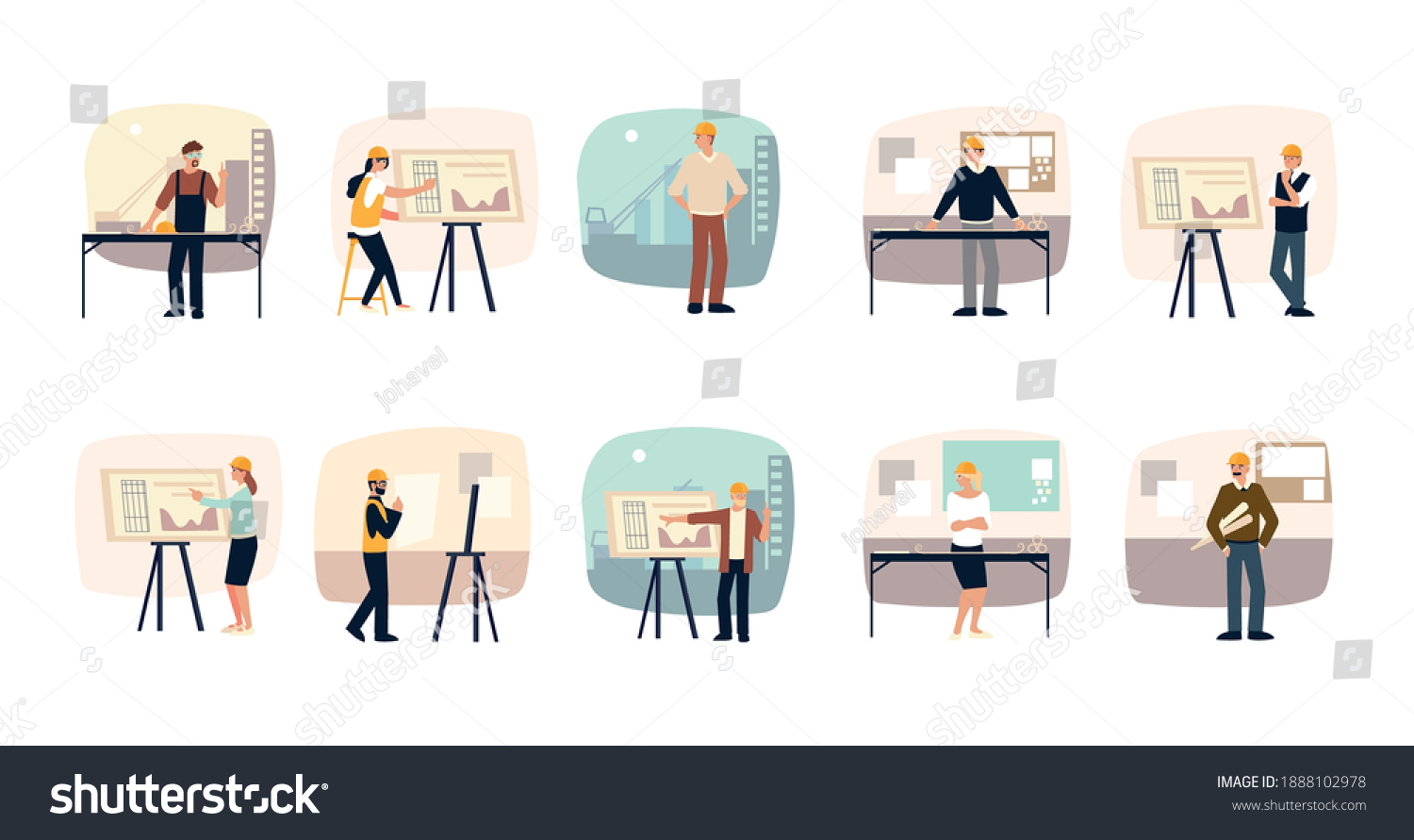 Builders Architects Set Architectural Project Planning Stock Vector ...