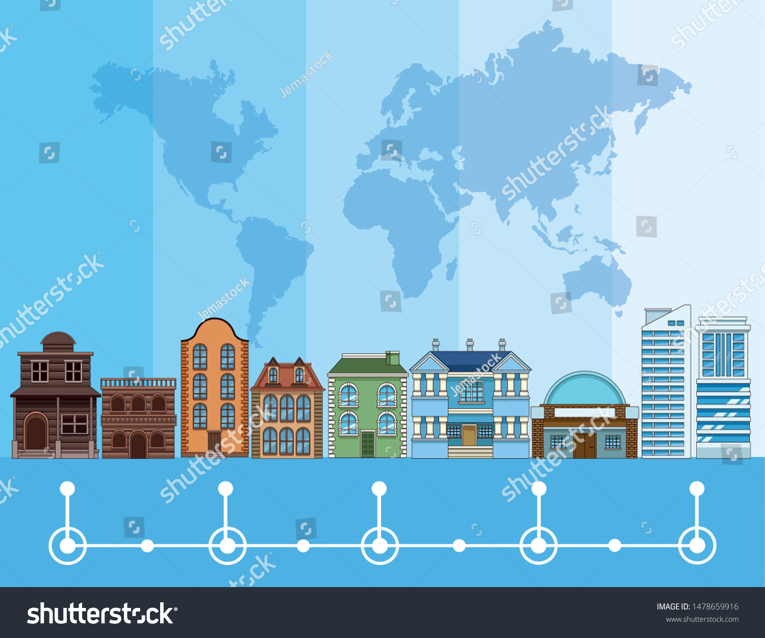 Building Architecture Evolution Timeline Round Icons Stock Vector ...