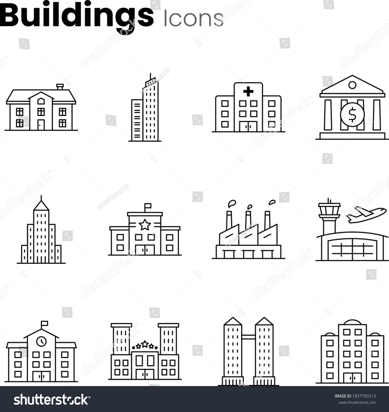 Building Architecture Icon Set Stock Vector (Royalty Free) 1897785913 ...