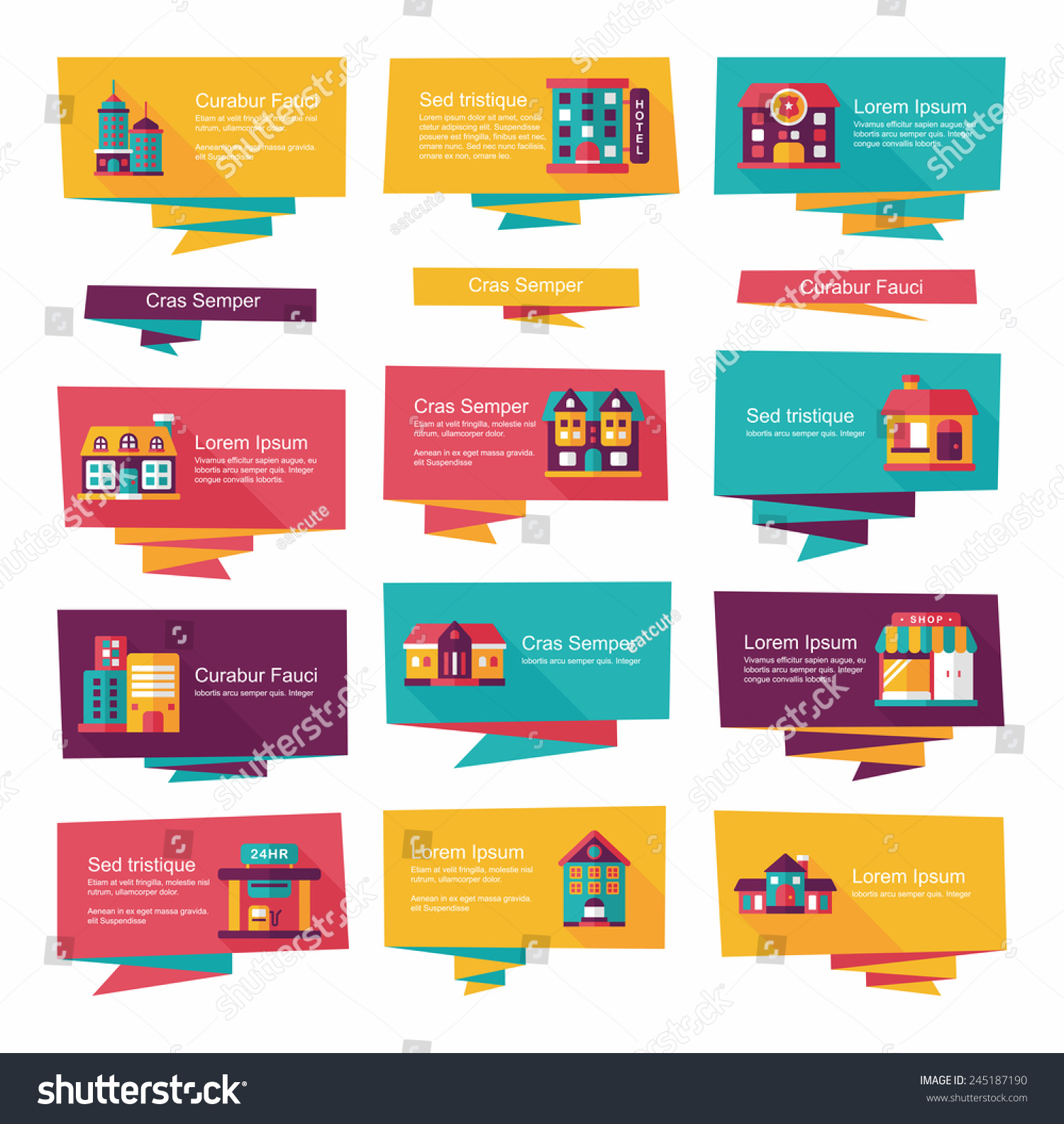 Building Banner Flat Design Background Set Stock Vector 245187190 ...