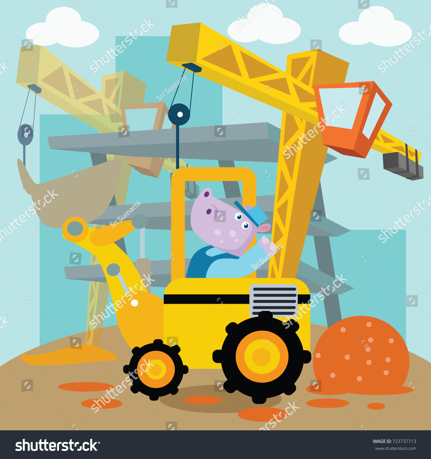 Vetor stock de Building Construction Cartoon Vector Illustration (livre ...