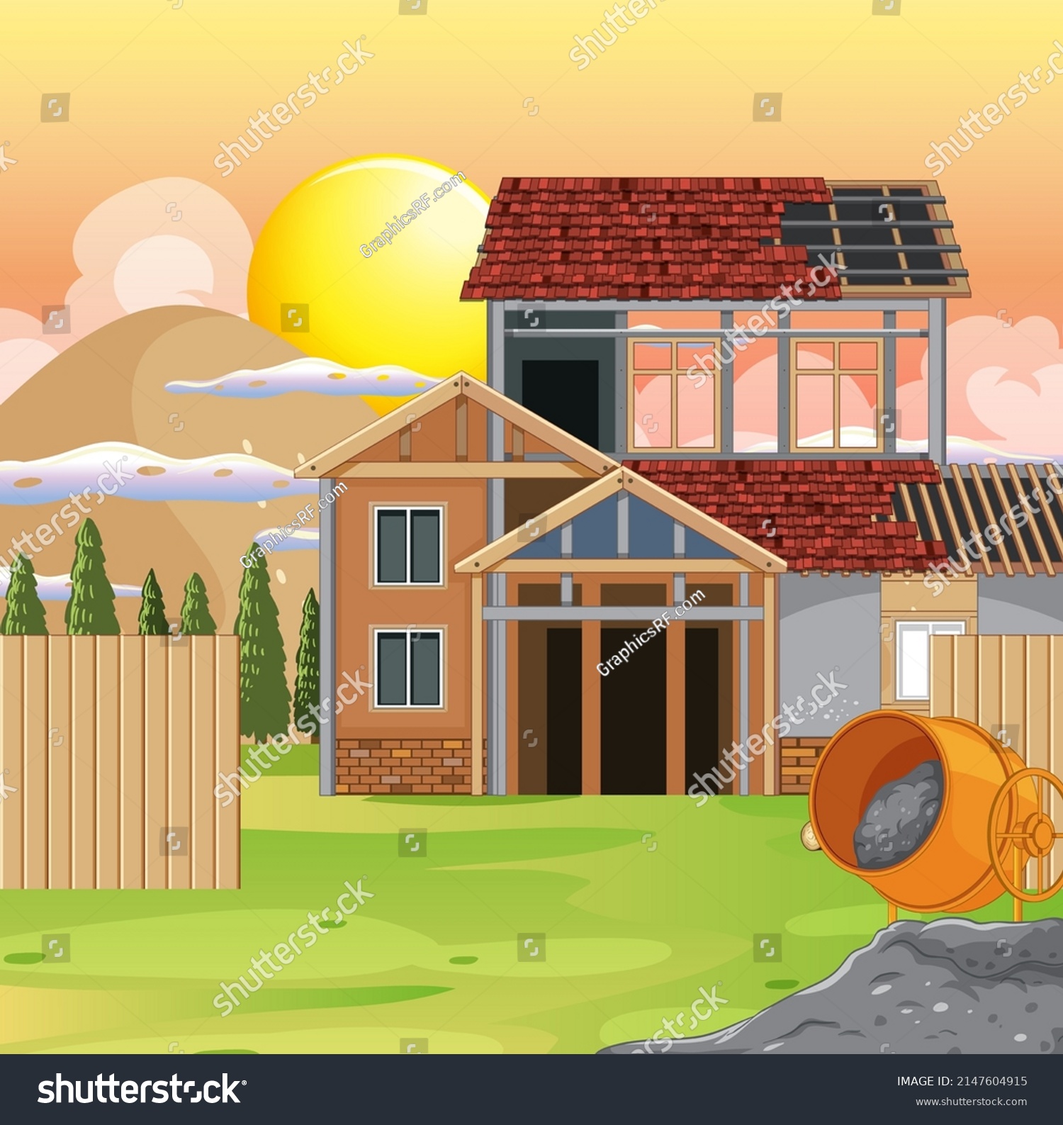 Building Construction Site Scene Illustration Stock Vector (Royalty ... Building Construction Site Scene Illustration Stock Vector (Royalty ...