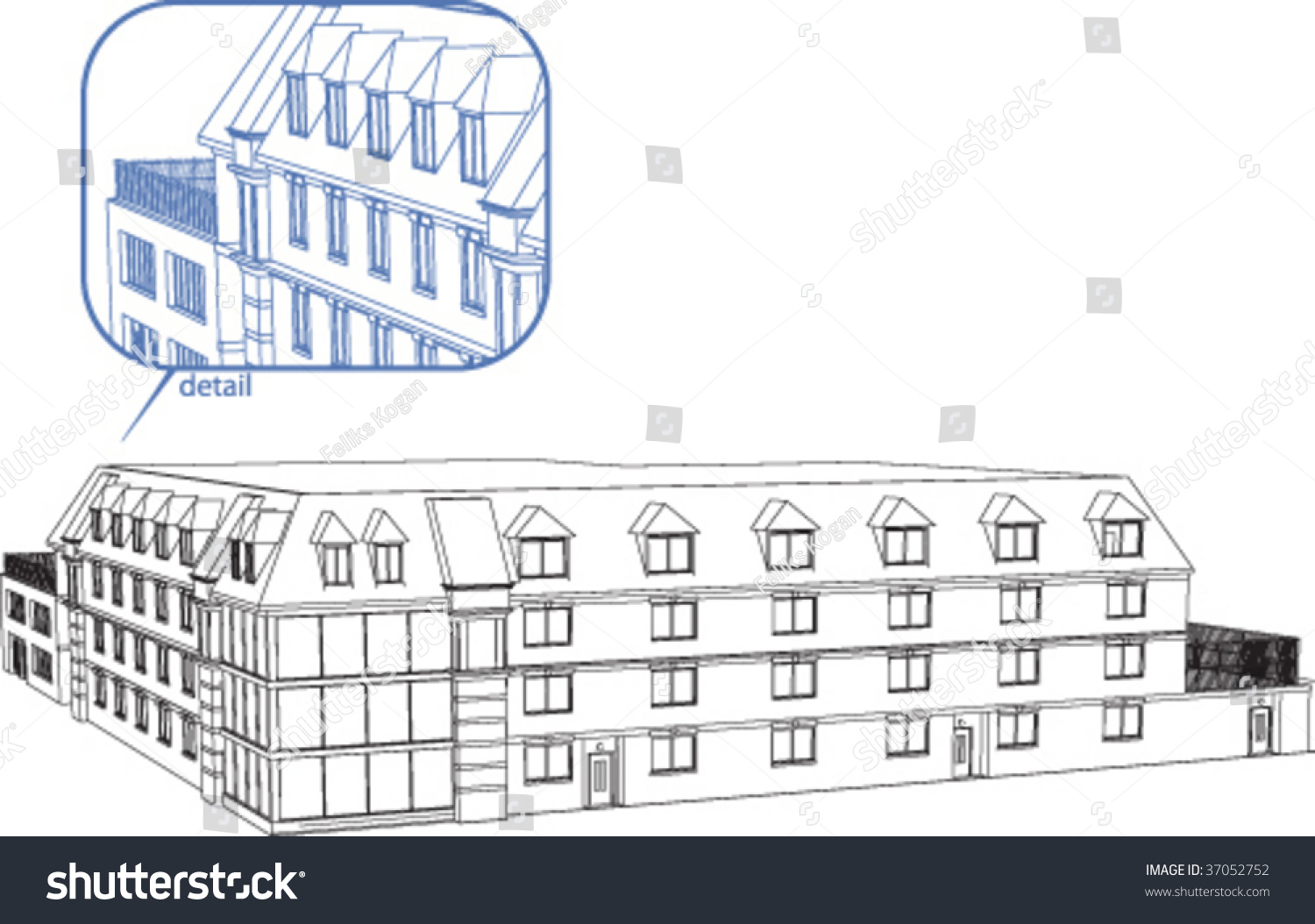 Buildings Blueprintdrawing Stock Vector (Royalty Free) 37052752