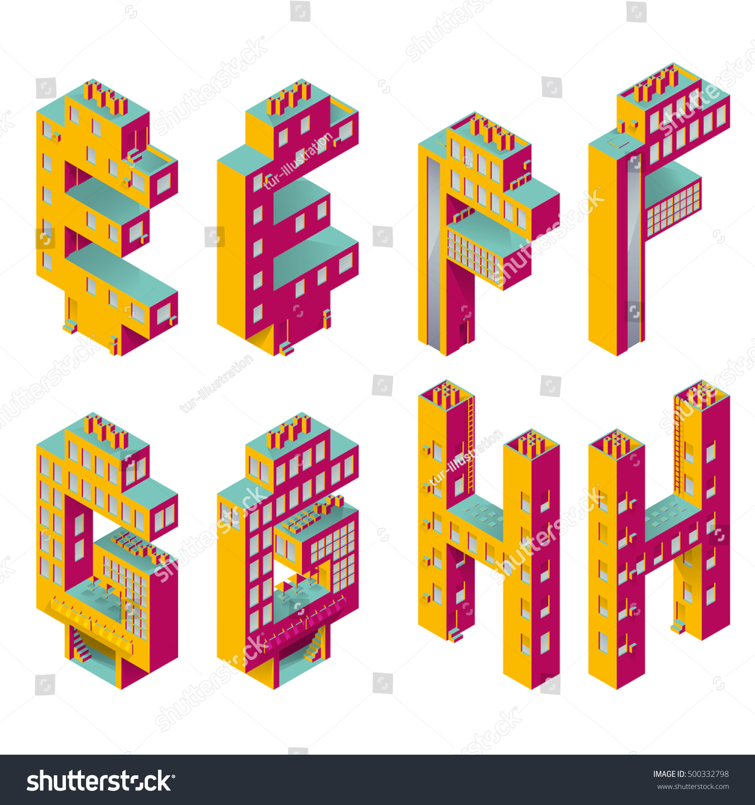 Building Types Isometric Alphabet Stock Vector (Royalty Free) 500332798