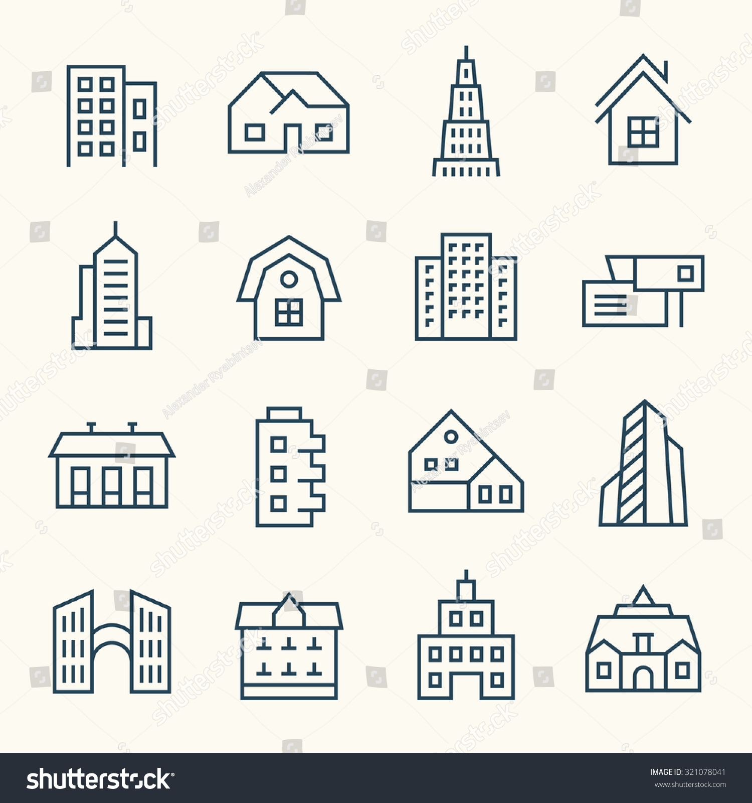Buildings Icon Set Stock Vector (Royalty Free) 321078041