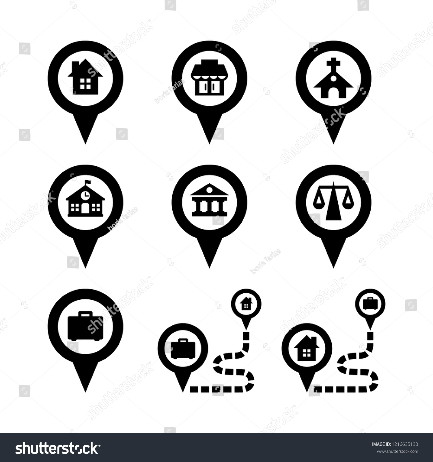 Buildings Map Pins Stock Vector (Royalty Free) 1216635130 | Shutterstock