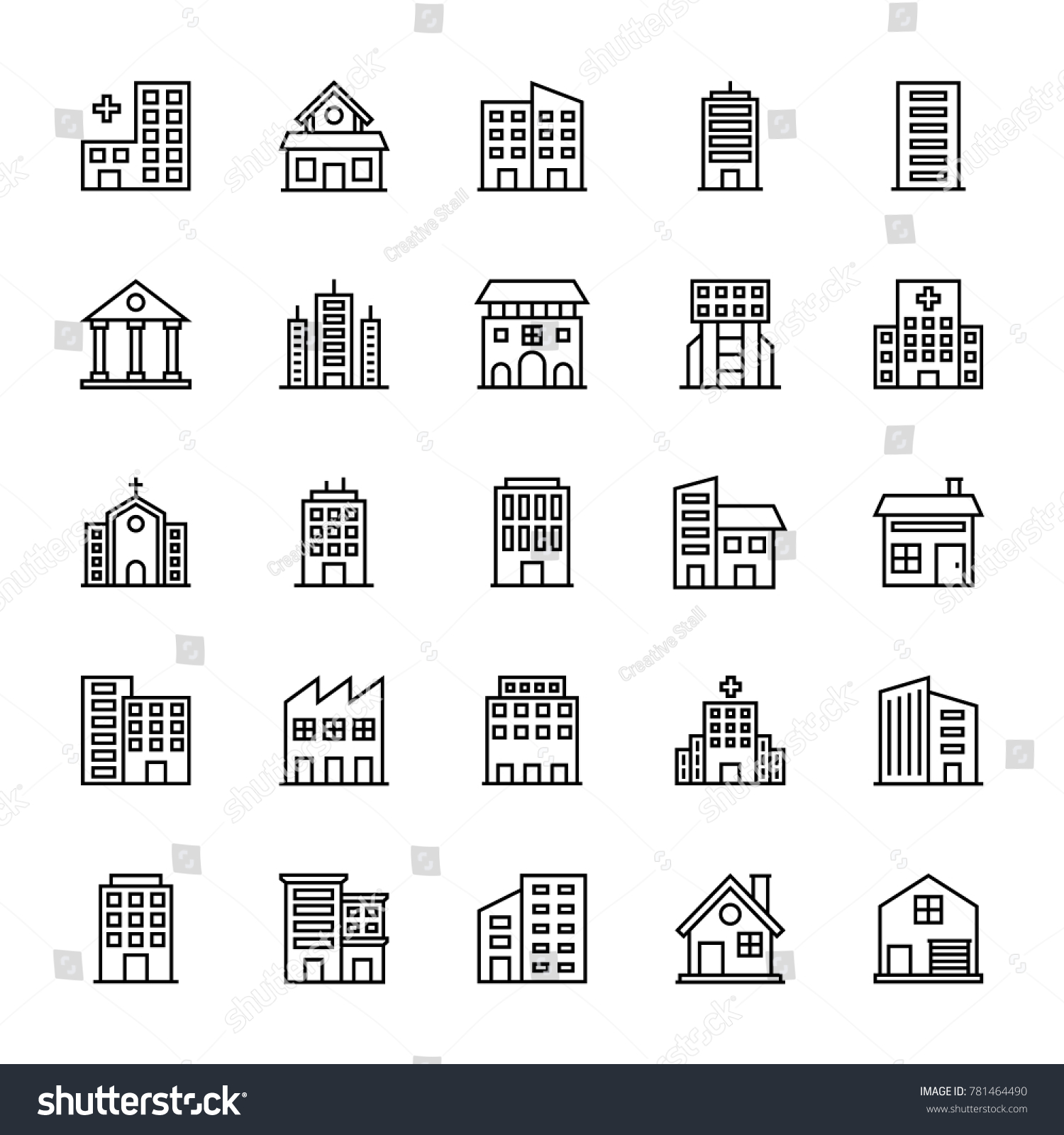 Buildings Vector Line Icons 2 Stock Vector (Royalty Free) 781464490