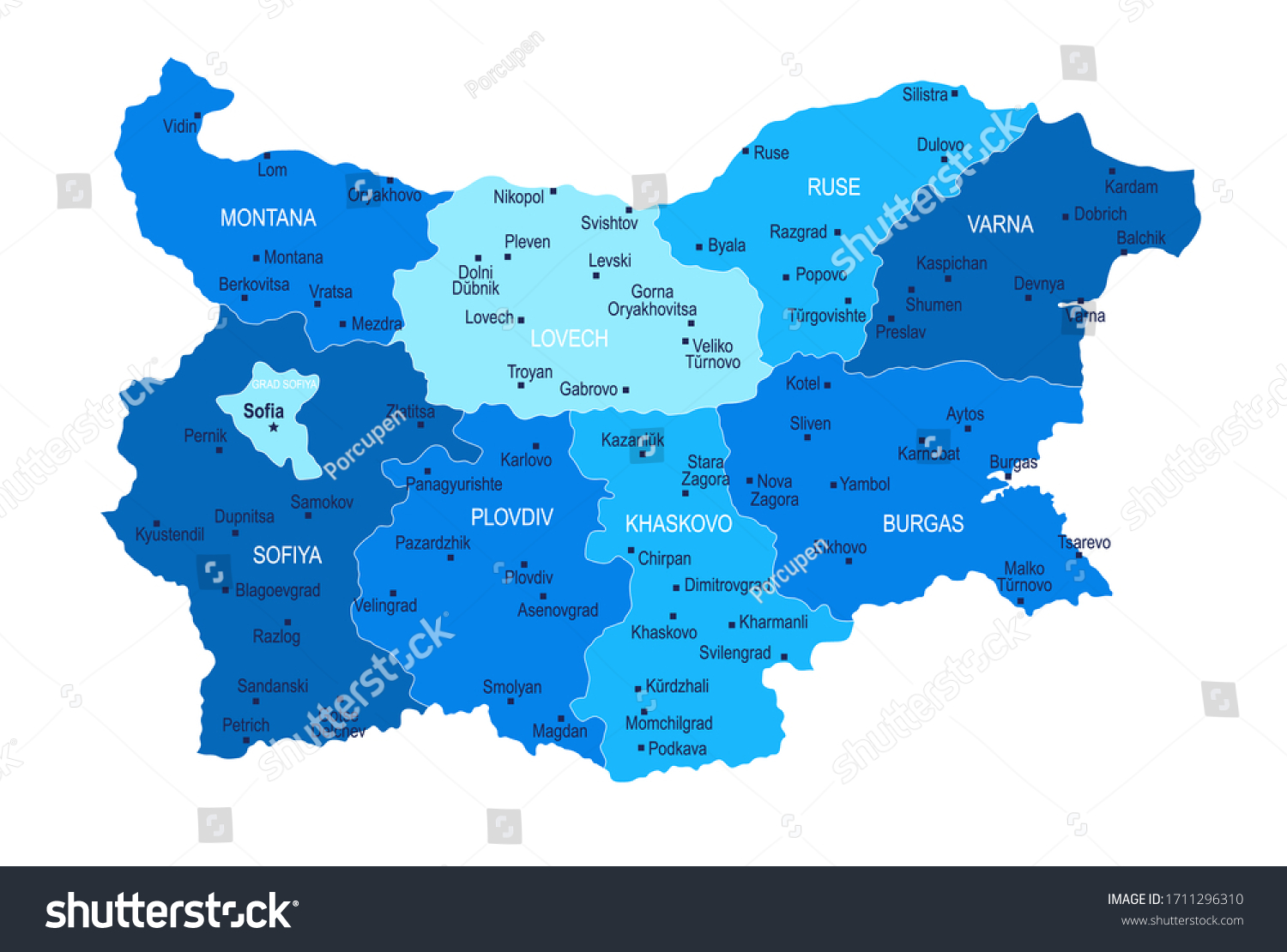 Bulgaria Map Cities Regions Vector Illustration Stock Vector (Royalty ...