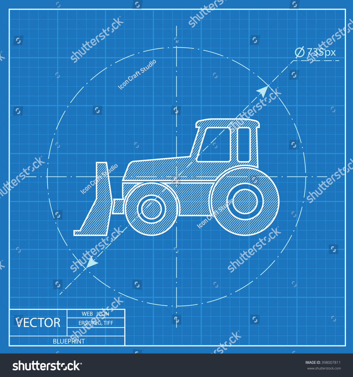 Bulldozer Vector Blueprint Icon Stock Vector (Royalty Free) 398007811 ...