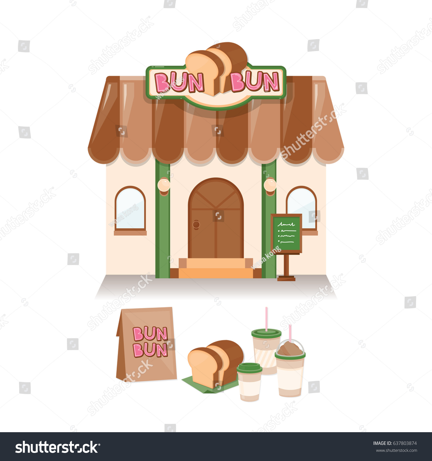 Bun Cafe Vector Illustration Flat Style Stock Vector (Royalty Free ...