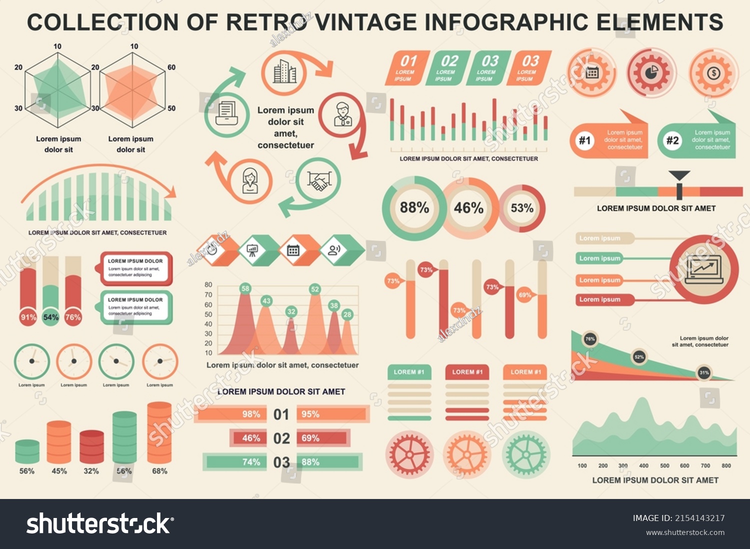 Bundle Vintage Infographic Elements Data Visualization Stock Vector ...