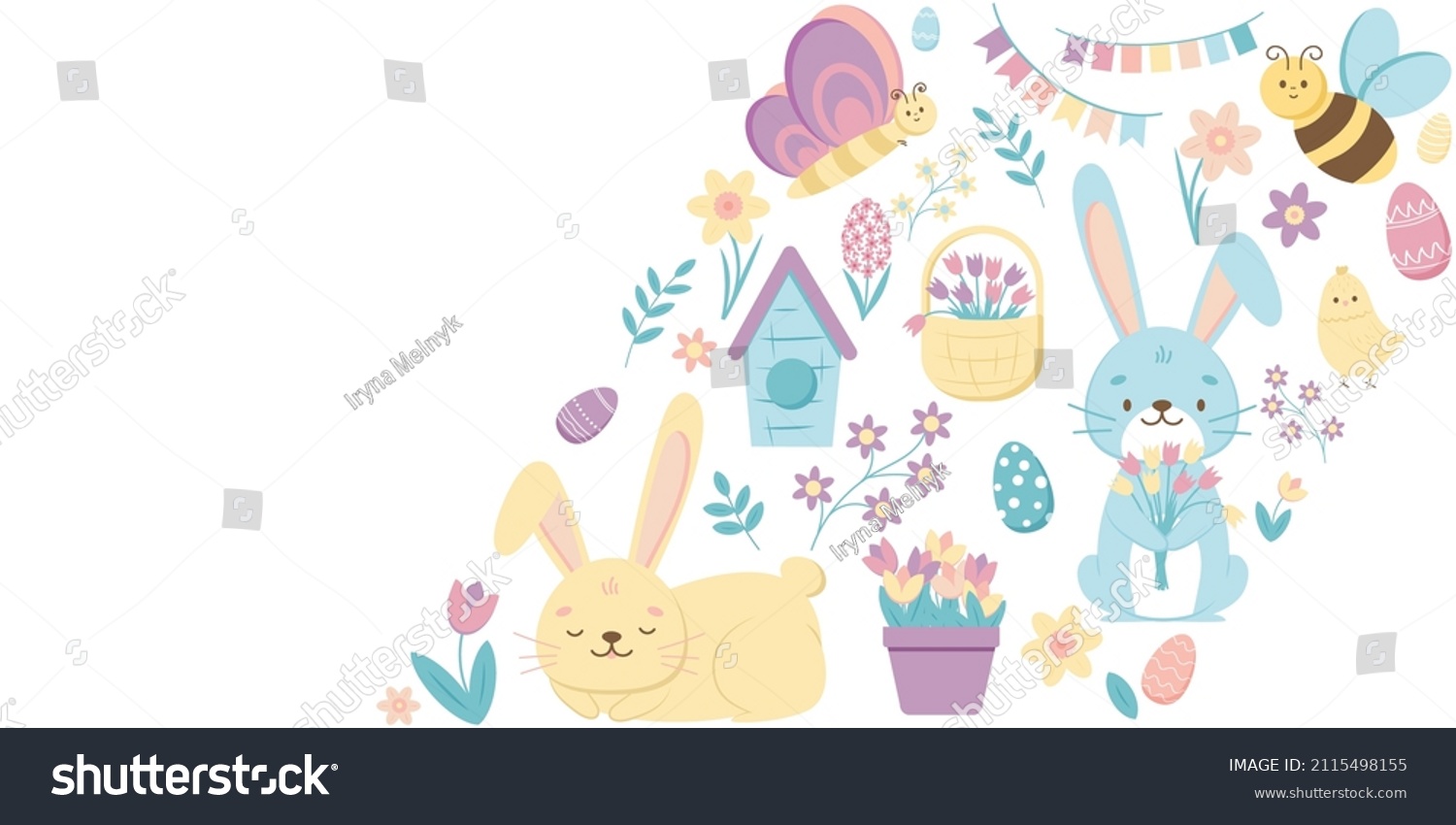 Bunner Easter Design Elements Cartoon Characters Stock Vector (Royalty ...