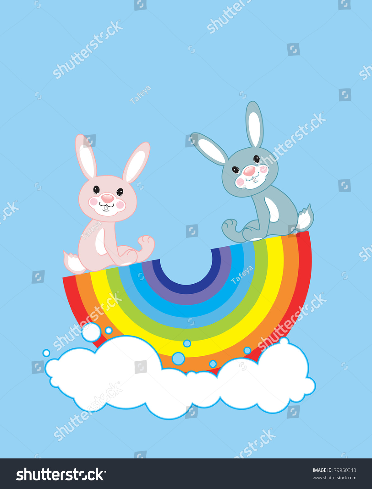 Bunny On Rainbow Vector Illustration Stock Vector (Royalty Free) 79950340