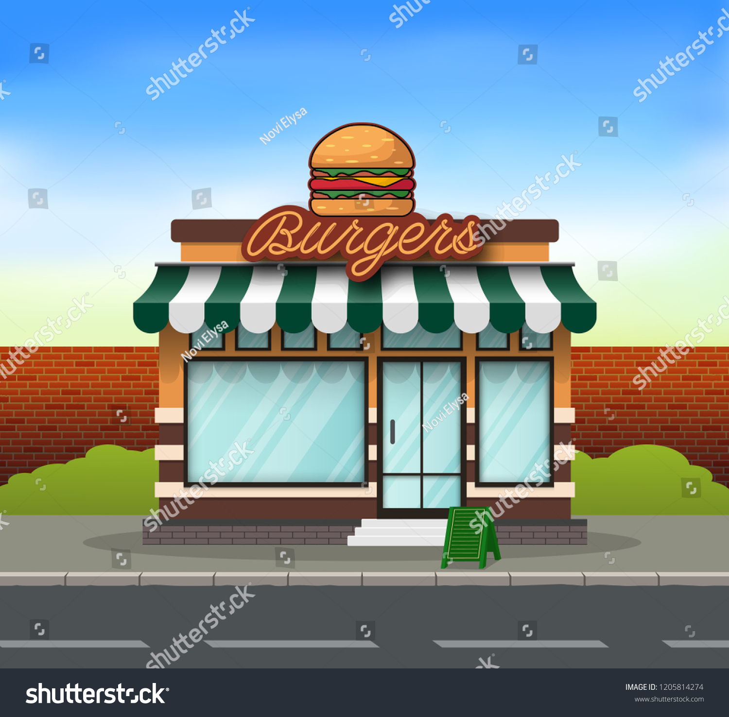 Burger Store Building Background: vector de stock (libre de regalías ...