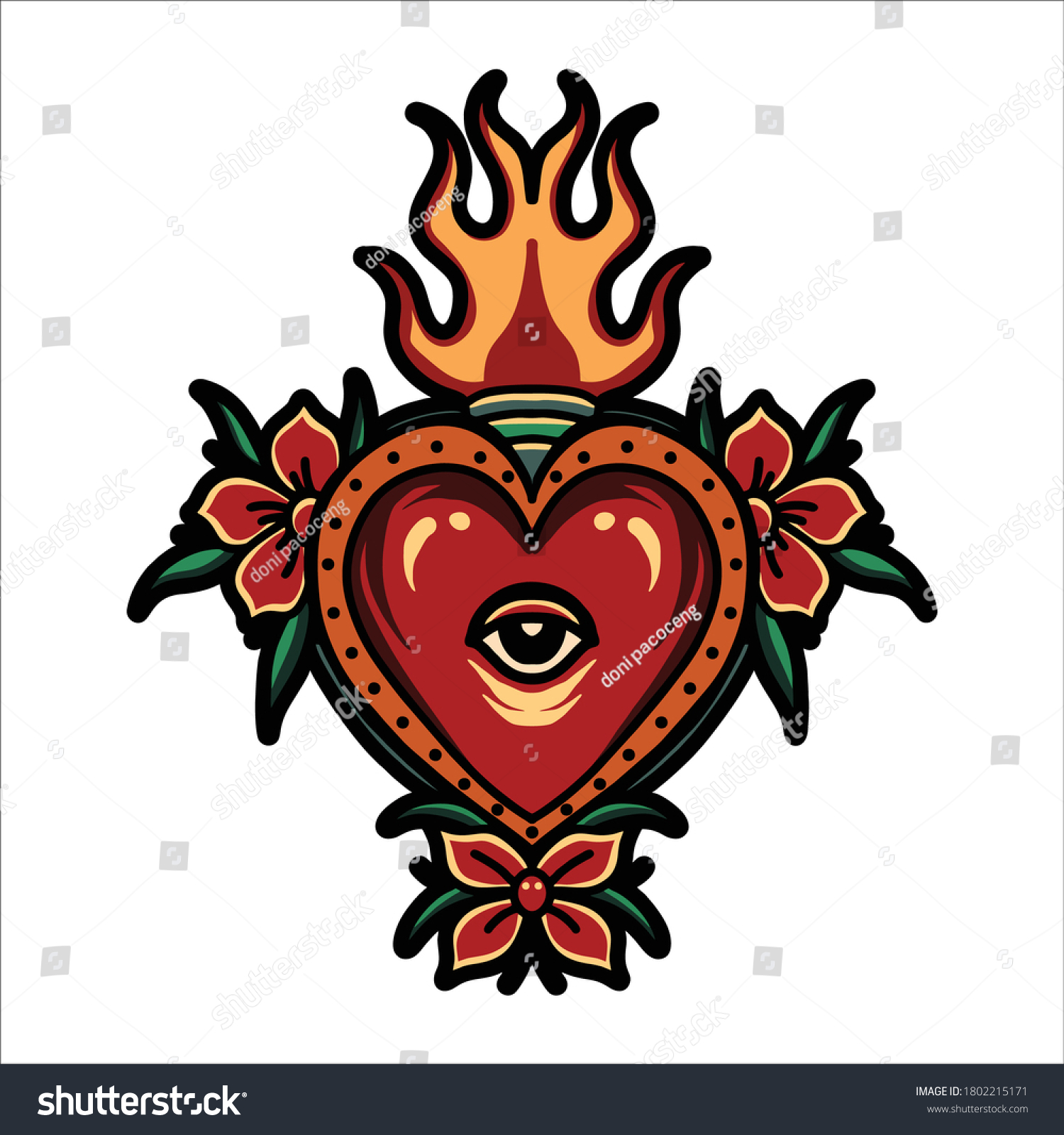 Burning Heart Tattoo Vector Design Stock Vector (Royalty Free) 1802215171