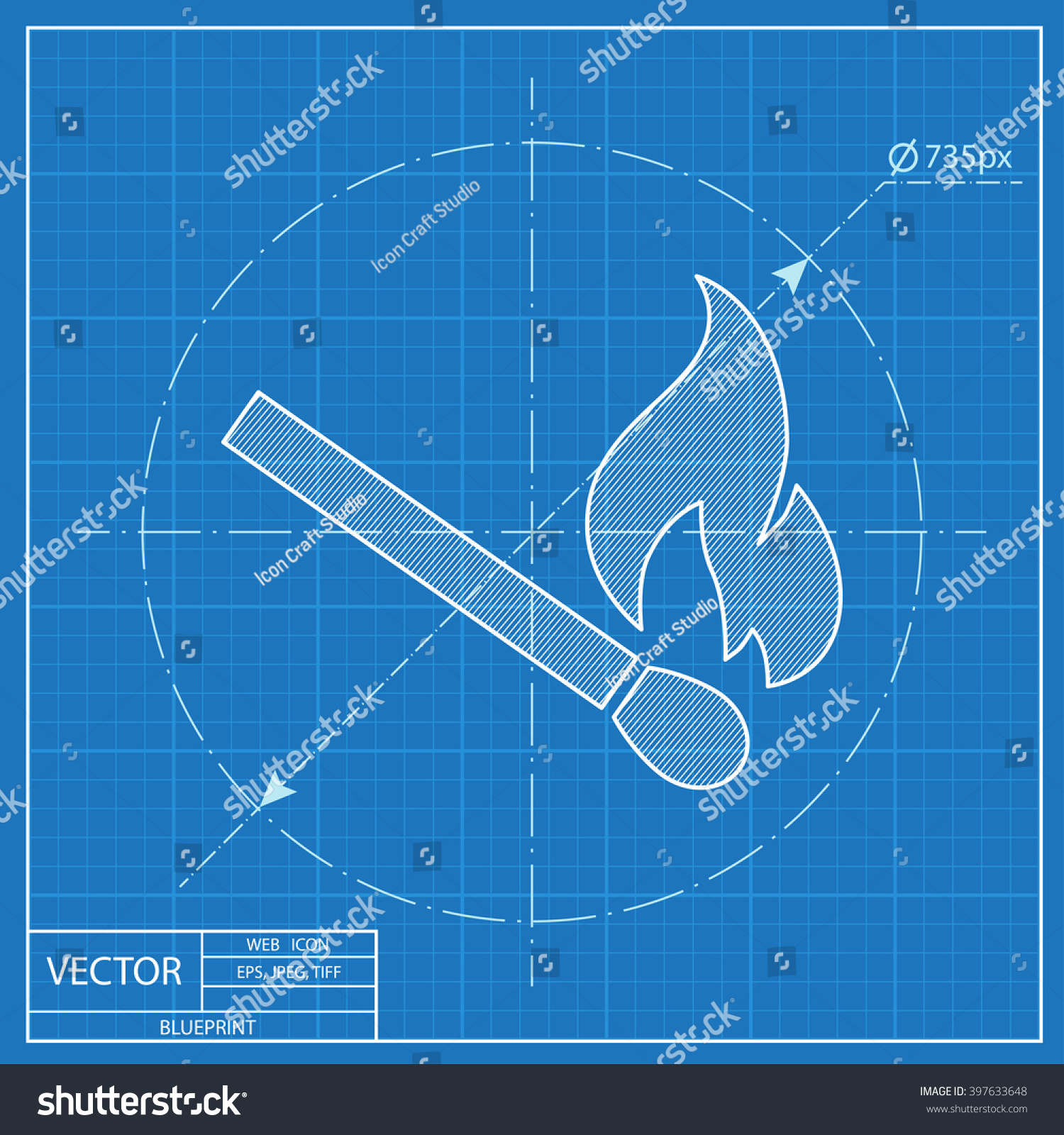 Burning Match Vector Blueprint Icon Stock Vector (Royalty Free ...