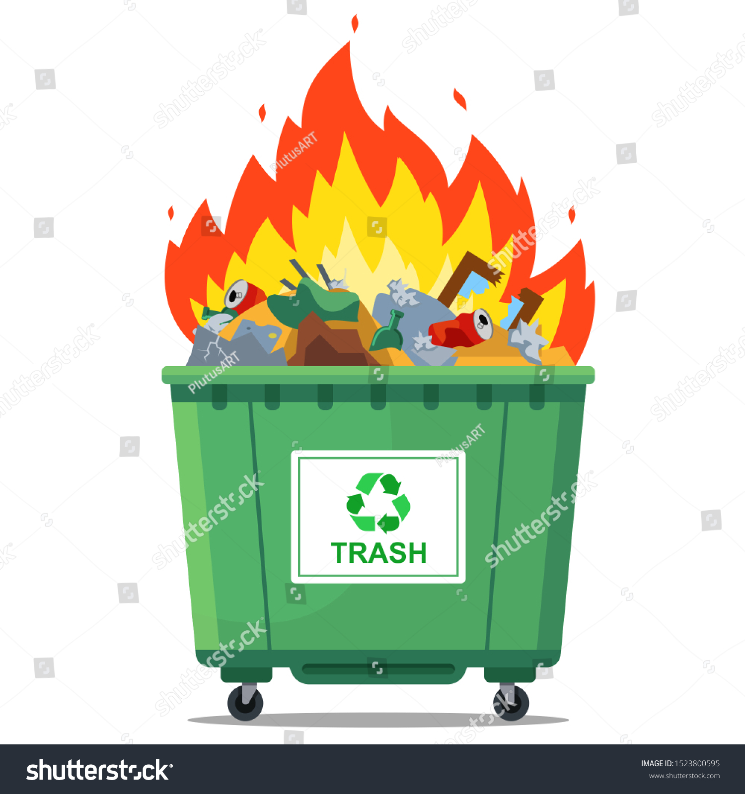Burning Waste Bin Flat Vector Illustration Stock Vector (Royalty Free ...