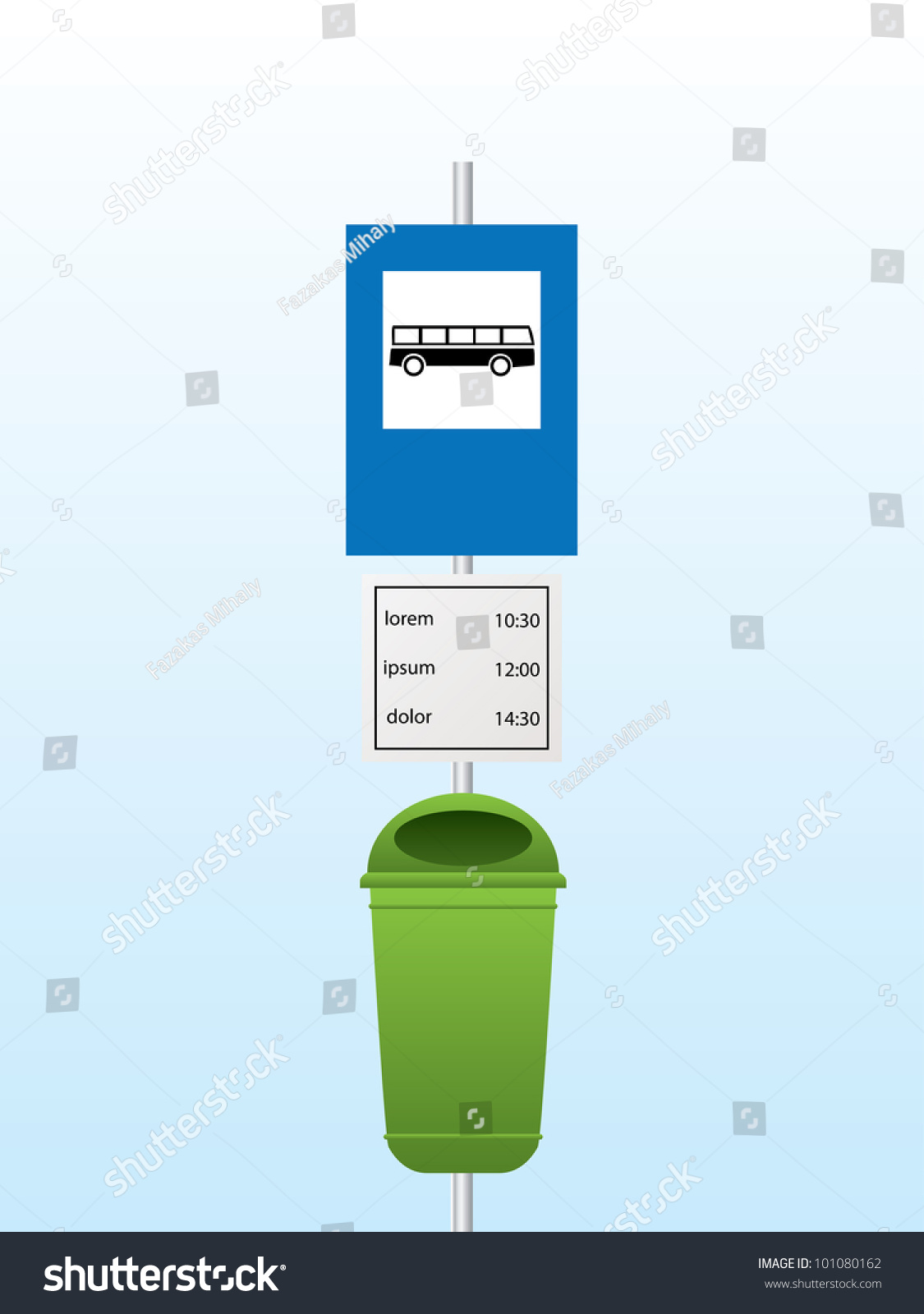 Bus Stop Sign Green Trash Container Stock Vector (Royalty Free ...