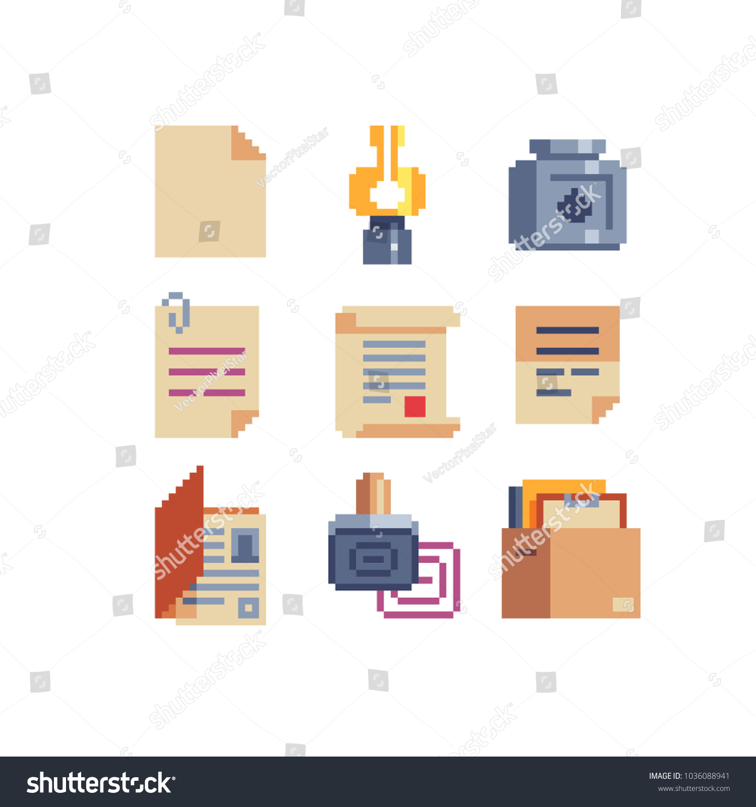Business Documents Office Pixel Art Icons Stock Vector (Royalty Free ...