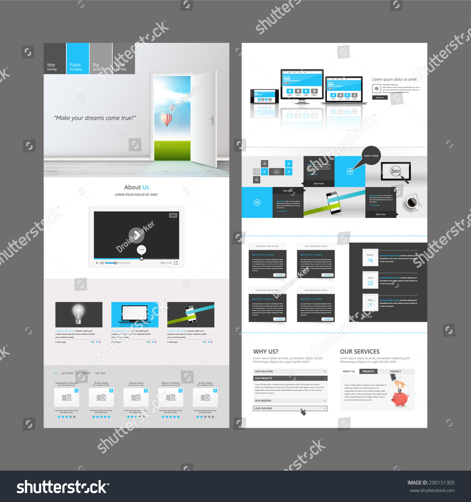 Business One Page Website Design Template Stock Vector (Royalty Free ...