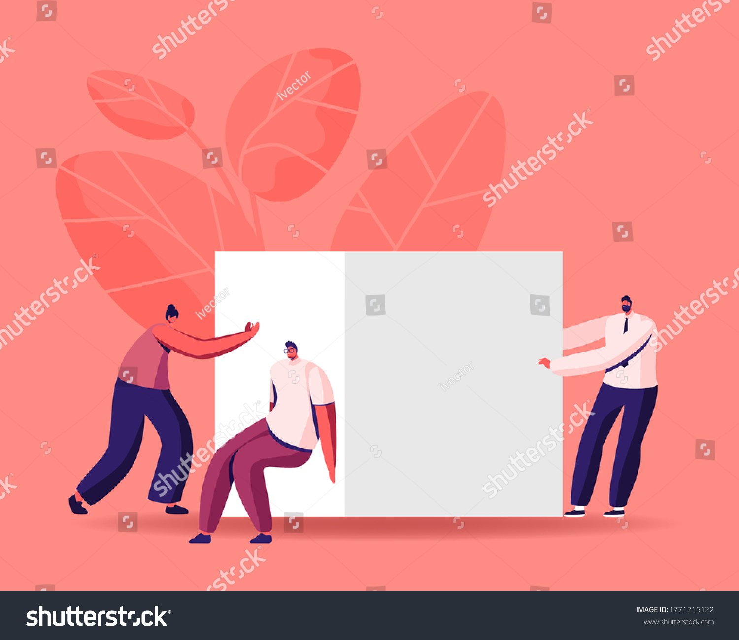 Business Team Pushing Huge Cube Solving Stock Vector (Royalty Free ...