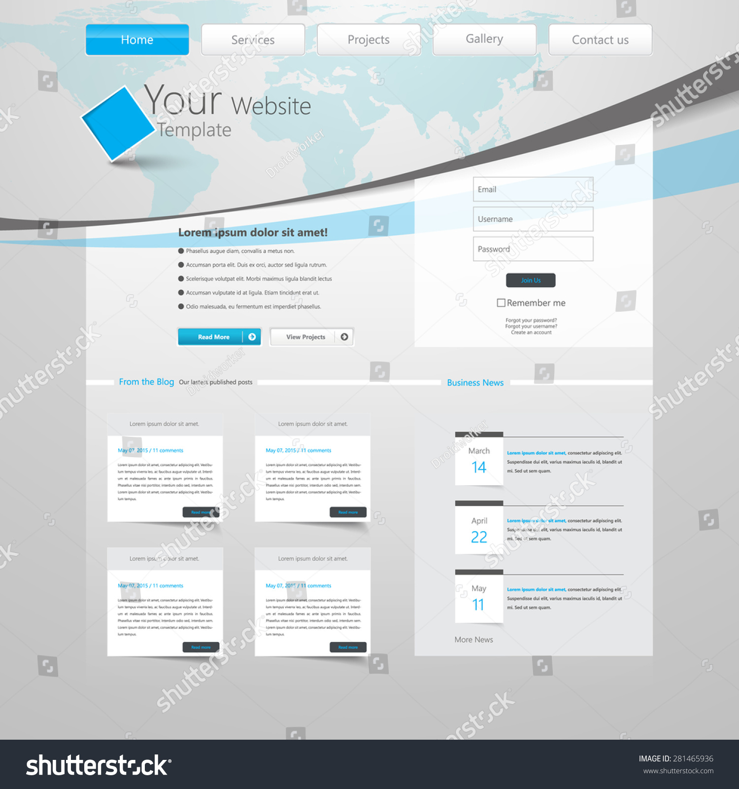 Business Website Template Design Vector: เวกเตอร์สต็อก (ปลอดค่า ...