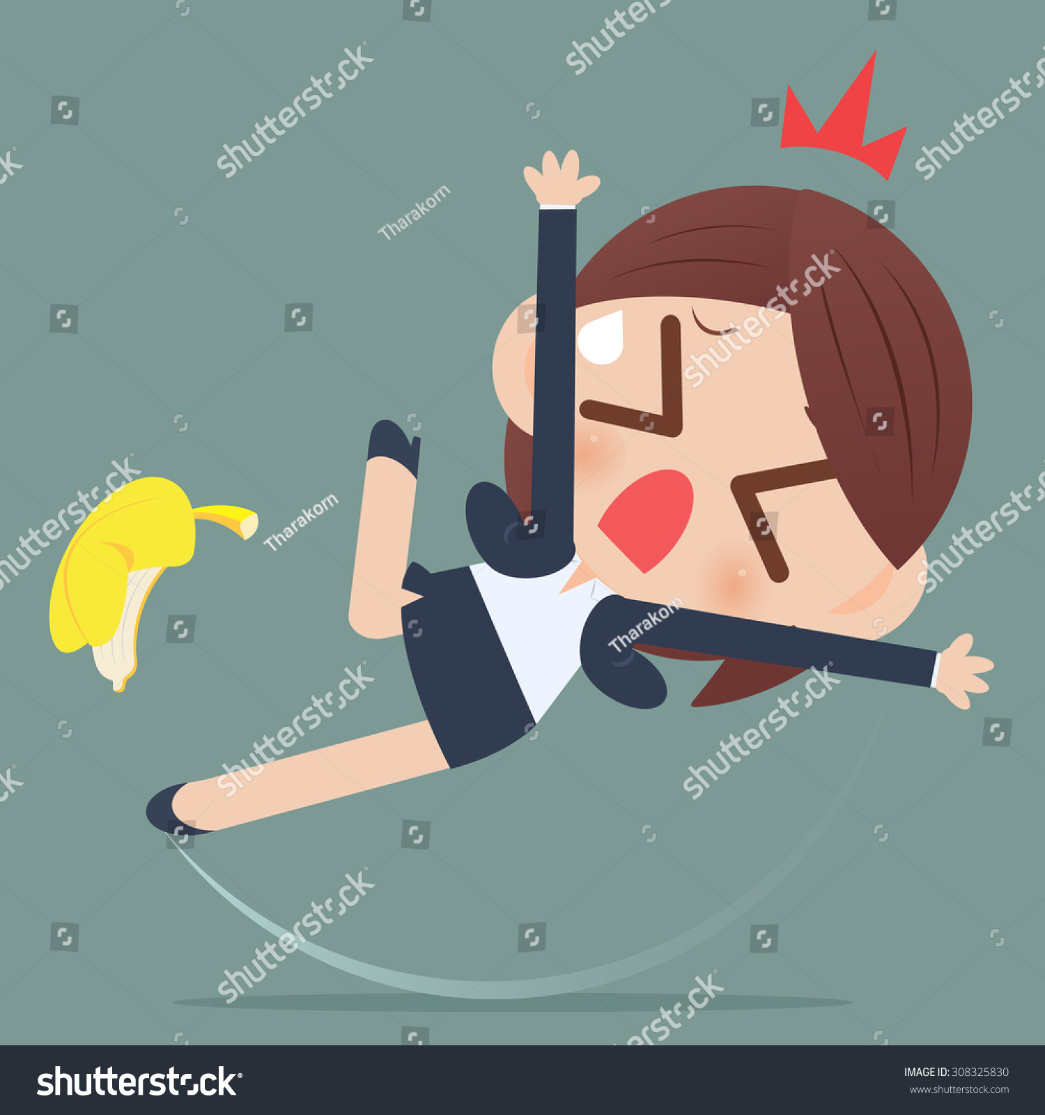 Business Woman Slipping Falling Banana Peel Stock Vector Royalty Free