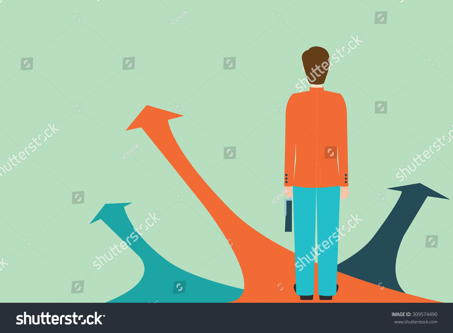 Businessman Standing On Arrow Many Directions Stock Vector Royalty