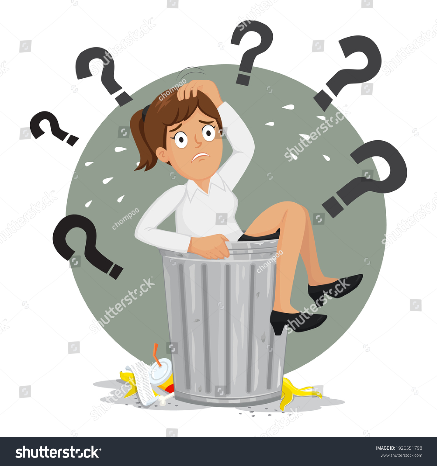 Businesswoman Trash Can Thinking Question Marks Stock Vector (Royalty ... Businesswoman Trash Can Thinking Question Marks Stock Vector (Royalty ...