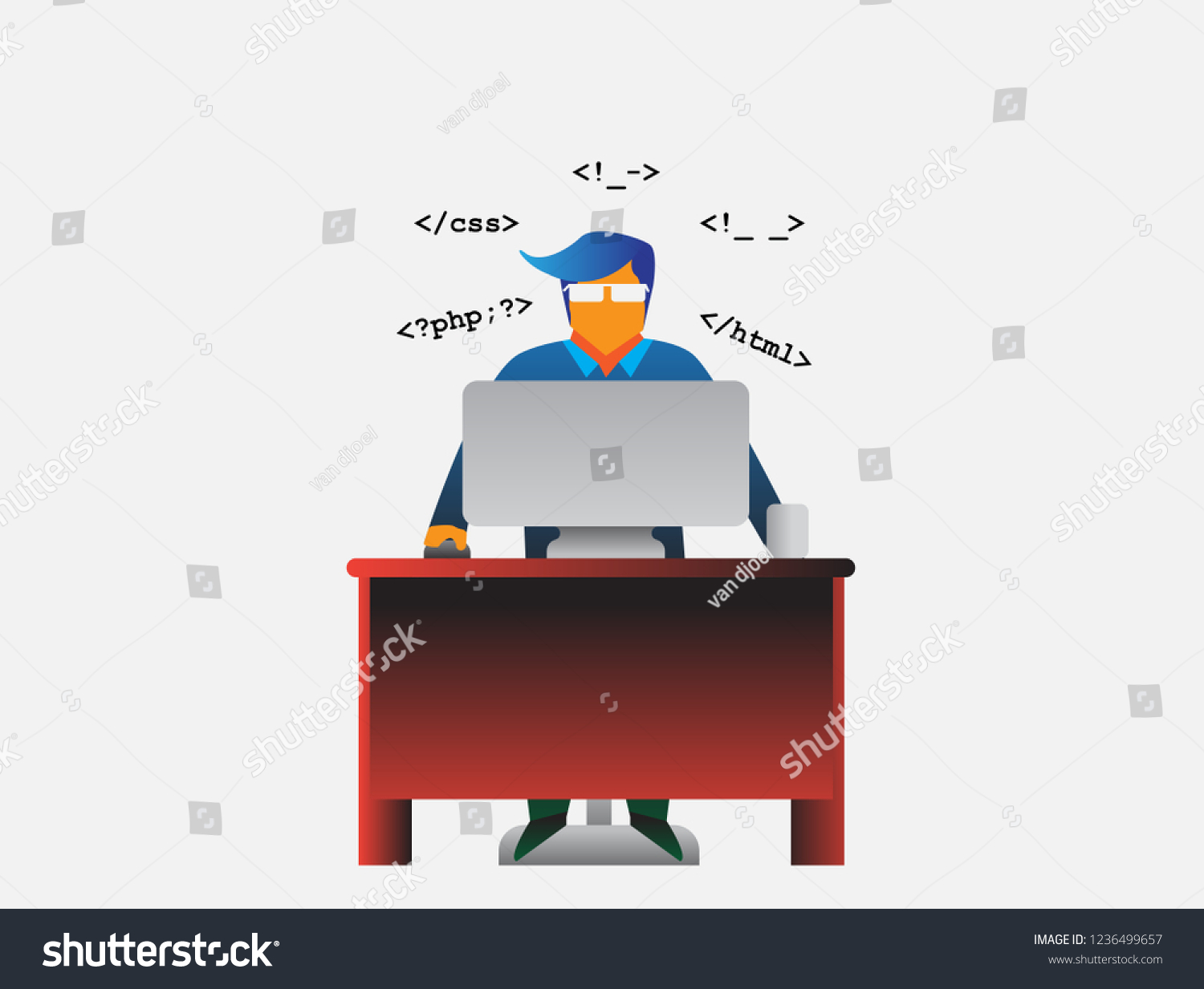 Busy Programmer Vector Illustration Isolated On Stock Vector (Royalty ...