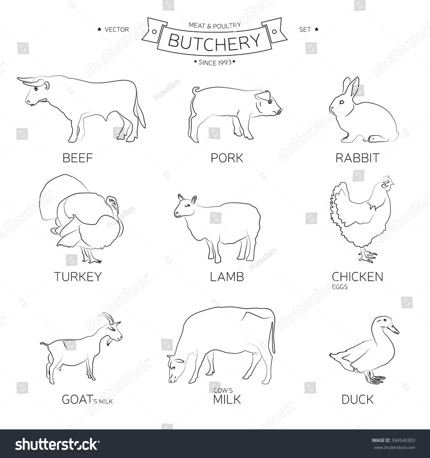Butchery Line Vector Illustration Set : image vectorielle de stock ...