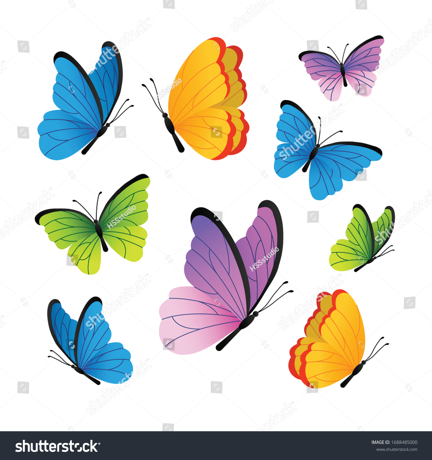 Butterflies Cute Butterflies Vector Set Stock Vector (Royalty Free ...