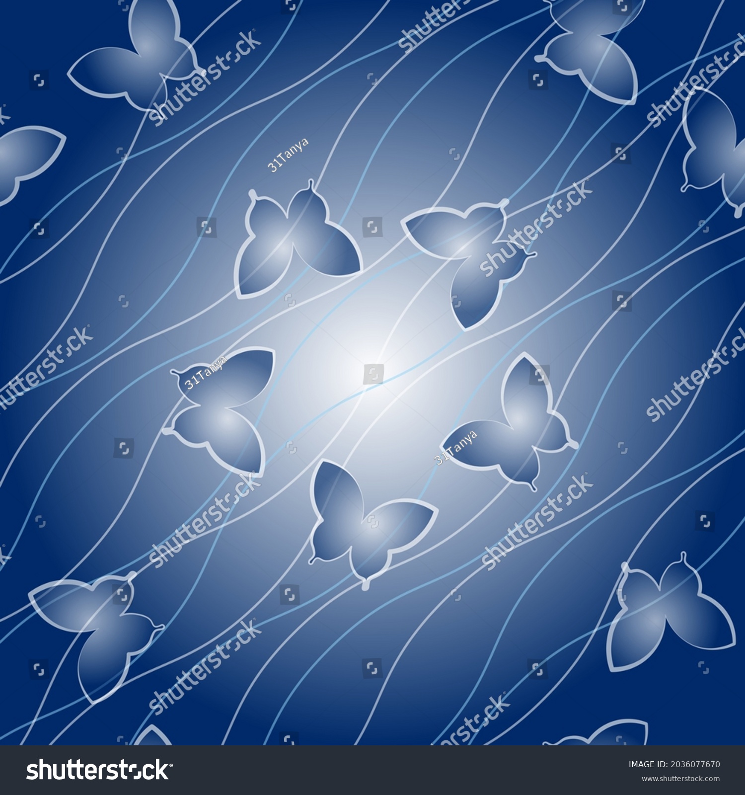 Butterflies Flower Background Blue Gradient Lines Stock Vector (Royalty ...