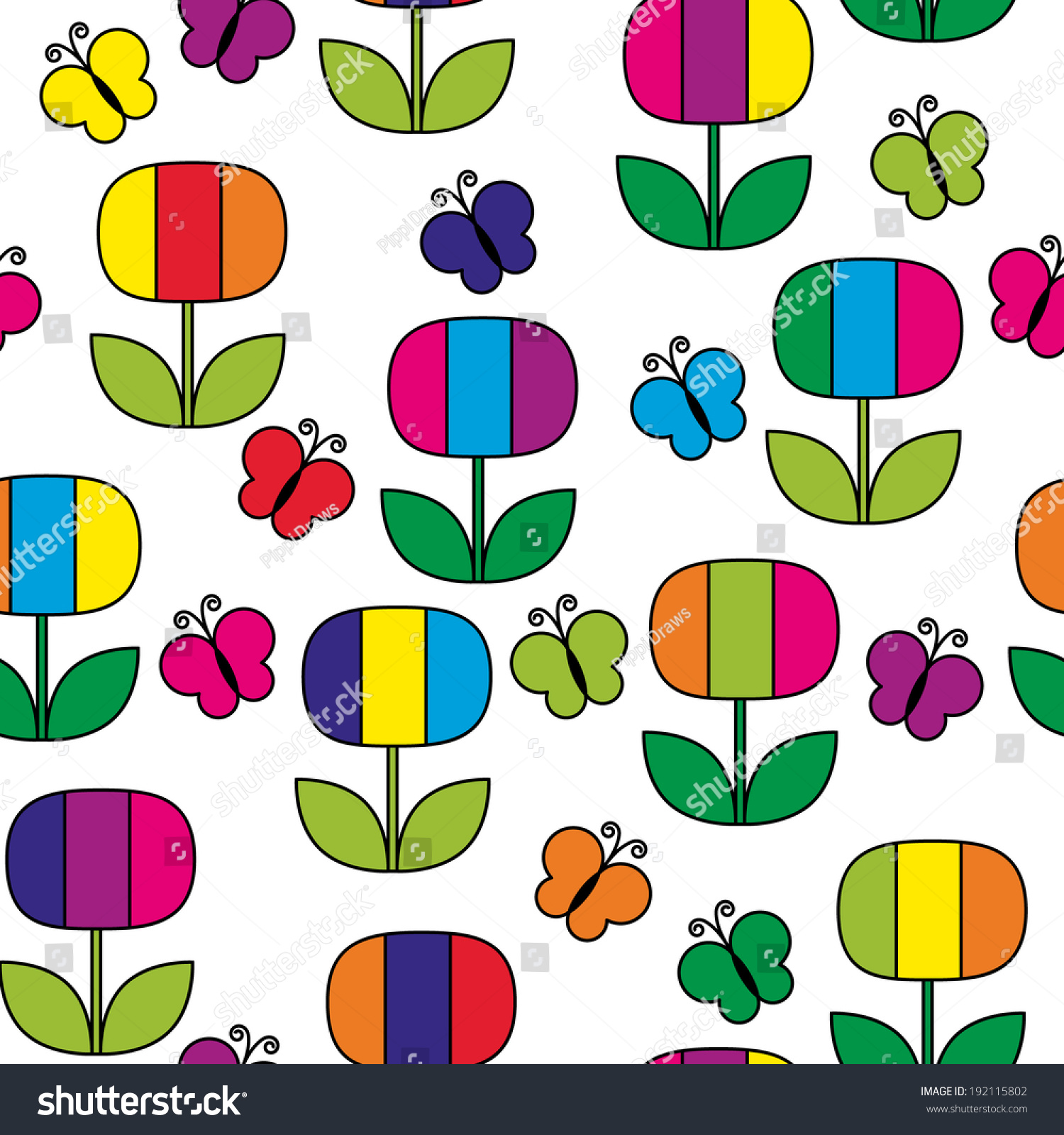 Butterfly Flowers Pattern Stock Vector (Royalty Free) 192115802 ...
